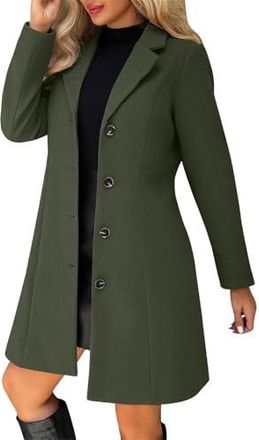 Generic Trench-coat dhiver pour femme avec col &agrave; revers Col &agrave; revers &eacute;l&eacute;gant Manteau &agrave; manches longues A-Line Uni Polaire Manteau de plein air Grande taille &Eacute;