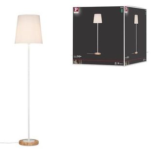 Paulmann 79634 Neordic Stellan Stehleuchte max. 1x20W Stehlampe f&uuml;r E27 Lampen Standleuchte mit Stoffschirm Wei&szlig;/Holz 230V ohne Leuchtmittel