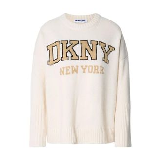 DKNY Dkny - SweaT-shirt &agrave; col rond logo Varsity - Femme - Pulls - Beige - Taille: 38 FR
