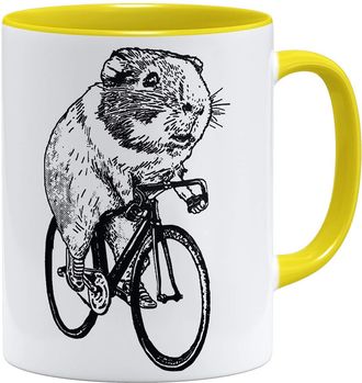 OM3 Meerschweinchen Fahrrad Radler Tasse - Keramik Becher - 11oz 325ml - Fun Bicycle Fahrradfahrer - Gelb