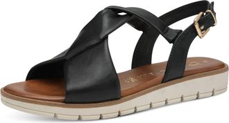 Marco Tozzi Damen Sandalen flach aus Leder Elegant, Schwarz (Black), 39 EU