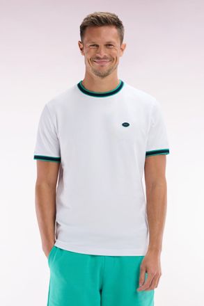 Eden Park T-shirt En Coton Blanc &Agrave; Bords-c&ocirc;tes Verts Coupe D&eacute;contract&eacute;e