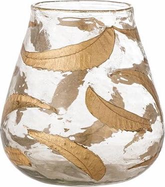 Bloomingville Fidelia Teelichthalter in Gold aus recyceltem Glas, mit Blattverzierung, dekorativ f&uuml;r Teelichter, H&ouml;he: 12 cm, Durchmesser: 11 cm, 82066382