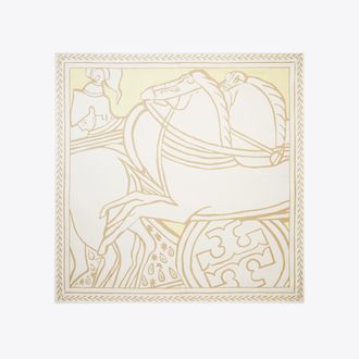 Tory Burch Damen Quadratisches Seidentuch mit Trocadero Horses Print