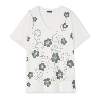 Fiorella Rubino Viskose-T-Shirt mit Blumenprint und Stickerei - - Tops - Damen - Wei&szlig; - S