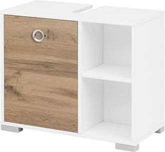 Schildmeyer Kimi Waschbeckenunterschrank 144253, Eiche Landhaus/kreideweiß, 65,3 x 33,1 x 57,5 cm