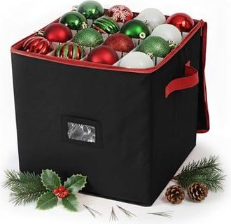 Relaxdays Weihnachtskugel Aufbewahrungsbox, 64 Kugeln, HxBxT: 33 x 33 x 33 cm, Polyester, Pappe, Kugelkiste, schwarz/rot