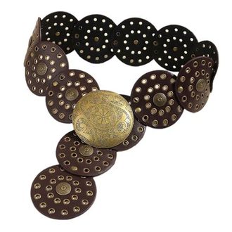 Generic Ceinture Femme - Ceinture large ronde pour femmes en cuir v&eacute;ritable style western exag&eacute;r&eacute; avec boucle m&eacute;tallique plaqu&eacute;e or