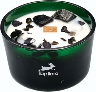 Ancient Wisdom Magische Kerze mit Blumen und Edelsteinen Hop Hare - Handgefertigte Sojawachskerze - 8,8x5cm (Der Schwertmann)