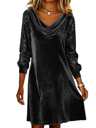 TOMWELL Robe en Velours Femme Moulante &agrave; Manches Longues &Eacute;l&eacute;gante Robe de Cocktail Soir&eacute;e B Noir XL