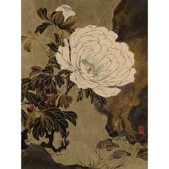 Fine Art Prints Zeshin Pfingstrosen-Blume, japanisches Lackgemälde, großes Wandkunst-Poster, Druck, dickes Papier, 45,7 x 61 cm