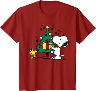 Peanuts Snoopy and Woodstock Feiertags-Weihnachtsbaum Herren Halbarm T-Shirt