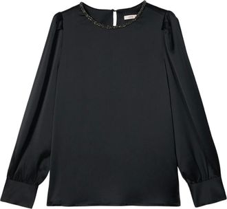 Oltre Femme, Blouses et Chemises, Noir, Taille: 46 FR Blouse en satin avec d&eacute;tails de bijoux