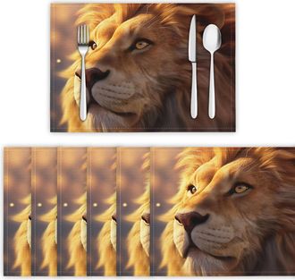 Generic Mode Bernstein Löwe Tier Platzsets 4 er Set,30x45cm Urlaub Bankett Tischsets Waschbar Platzdeckchen Küche Party Deko Hitzebeständig Tischsets rutschfe