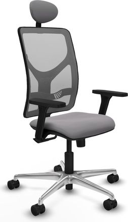 Piqueras y Crespo Grauer Schreibtischstuhl mit 3D-Armlehnen, h&ouml;henverstellbarer Lendenwirbelst&uuml;tze und festem Kopfteil, ausgestattet mit 3 Positionen und Schneidschaum,
