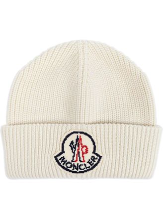 Moncler bonnet en laine à patch logo - Tons neutres