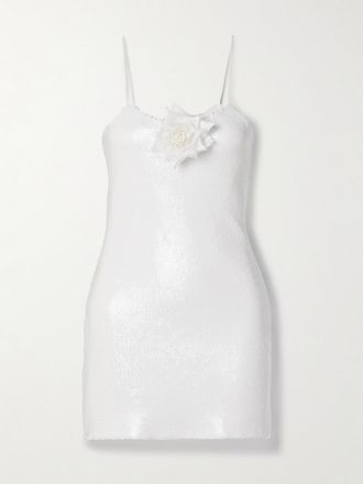 Rodarte Minikleid Aus T&uuml;ll Mit Pailletten Und Applikation Aus Seide - Wei&szlig;
