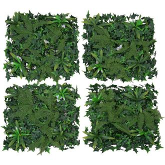 Mendler Panneau mural HWC-O95 plantes artificielles int&eacute;rieur/ext&eacute;rieur, 4 pi&egrave;ces de 50x50 cm - 1 m2- Foug&egrave;re/Lierre
