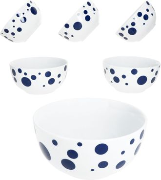 MamboCat Pula dunkelblau 6er Set Müslischale 14cm I 400ml I weiße Porzellan-Schüssel mit Punkten für 6 Personen I Schälchen für Salat, Suppe, Müsli, Chips & Co