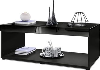 Vladon Couchtisch Pure, Made in Germany, Wohnzimmertisch in Kastenform, Schwarz matt/Schwarz Hochglanz (104 x 40,5 x 58 cm)
