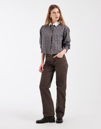 Levi's Harlie cropped kariertes Hemd mit Kontrastkragen in Grau-Blau