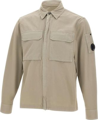 C.P. Company C.p. Company, Homme, Vestes, Beige, Taille: XL Gabardine Zipped Lens Overshirt