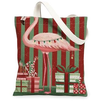 Generic Sacs fourre-tout en toile motif oiseau tropical de No&euml;l, sacs d&eacute;picerie r&eacute;utilisables, l&eacute;gers et lavables avec bandouli&egrave;re pour voyage, plage, pique-n