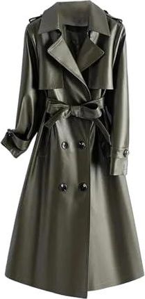 Generic Manteau Trench Femme Automne Hiver Cuir Peau de Mouton - Classique Revers Long Loose Oversize Veste avec Ceinture, EN8, M