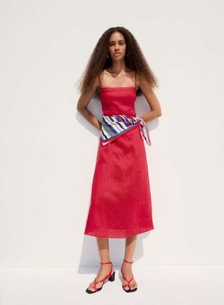 Mango Robe &eacute;vas&eacute;e en lin rouge - Femme - S - MANGO