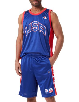 Champion Herren Legacy Retro Sport-Lateral Colorblock Polywarpknit Bermuda Shorts, Elektrisches Blau/Rot/Weiß, XXL