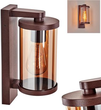 HOFSTEIN Außenwandleuchte Telhada, Außenwandlampe aus Metall/Glas in Rostfarben/Bernsteinfarben, Leuchte im Industrial-Design für Garten/Außenfassade/Außenbere