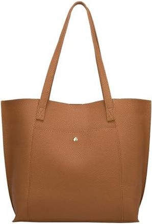 Generic Sac fourre-tout &agrave; bandouli&egrave;re pour homme, couleur unie, motif litchi, grande capacit&eacute;, marron, Taille unique