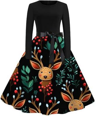 Generic Robe de No&euml;l &agrave; manches longues et col rond avec ceinture pour femme, kaki, XXL