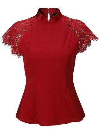 Shanghai Tang blouse &agrave; d&eacute;tails en dentelle - Rouge