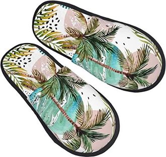 Generic Chaussons Femme Homme Feuilles De Palmiers Tropicaux DHawa&iuml; Maison Pantoufles Peluche Chaud Chaussons Confort Chaussures DInt&eacute;rieur Pour Voyager Int&eacute;r