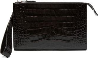 Tom Ford Homme, Sacs, Brun, Taille: ONE Size Pochette en cuir à imprimé crocodile