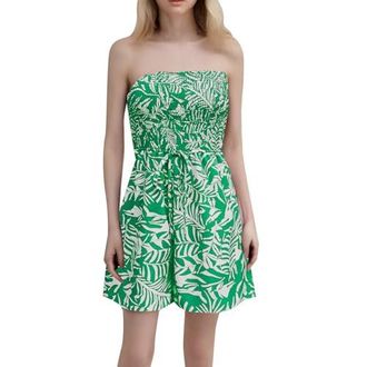 Generic Combinaison d&eacute;t&eacute; sans bretelles smock&eacute;e pour femme avec short imprim&eacute; nou&eacute; sur le devant, Vert, XL