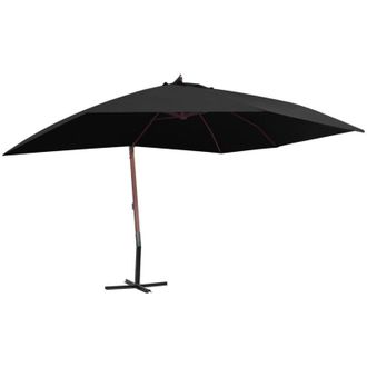 vidaXL Parasol suspendu avec m&acirc;t en bois 400x300 cm Noir