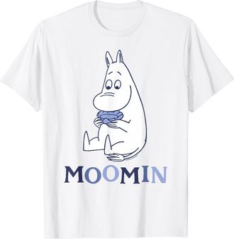 Moomin Moomintroll Trinken T-Shirt, Unisex, Weiß, S, Kurzarm, Klassische Passform, Cartoon, Offiziell Lizenziertes Moomin Moomintroll Design