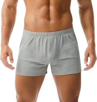 Generic Short de pyjama pour homme en coton d&eacute;contract&eacute; l&eacute;ger &agrave; rayures Coupe ample Pantalon de d&eacute;tente Taille &eacute;lastique Boxer l&eacute;ger, gris, L