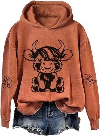 Keephen Femmes Mignon Highland Vache 3D Imprimé Hoodies À Manches Longues Drôle Graphique Imprimé Pull Pull Sweatshirts Tops
