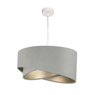 Licht-Erlebnisse Pendelleuchte Stoff Metall in Weiß Grau Silber Esstisch Wohnzimmer rund Ø50 cm E27 Doppelschirm Moderne Hängelampe Esszimmer MADAN