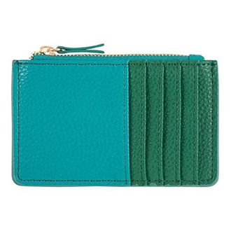 Draeger Porte-Cartes Zippé Compact - Turquoise & Vert - 10 Rangements - Poche Centrale - Polyuréthane & Coton - Format 12,5x8 cm - Idée Cadeau Élégante et Pra