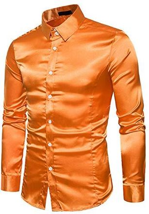 Generic 2026 Chemise à revers à manches longues pour homme, Orange, XL