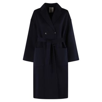 Semicouture Blauer Wollmantel Alice mit G&uuml;rtel - - Coats - Damen - Blau - M