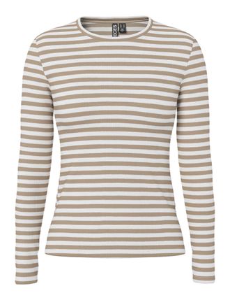 Pieces Damen T-Shirt,Silver Mink/Stripes:Cloud Dancer,XS