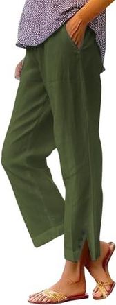 Generic Pantalon d&eacute;t&eacute; en coton et lin pour femme, pantalon court en coton et lin, taille &eacute;lastique, pantalon de d&eacute;tente l&eacute;ger &agrave; jambe droite avec poches, pant