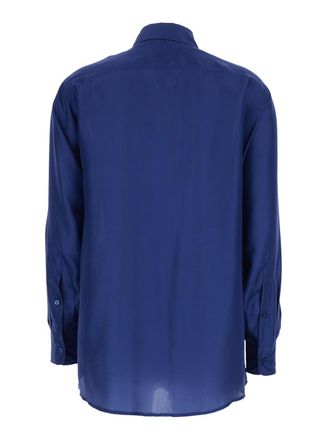 Momoni Womens Shirt Classic Collar, Blue Silk Blouses