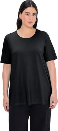 Ulla Popken T- Shirt, Ligne A, Col Rond, Manches Mi-Longues, Black Beauty, 52-54 Femme