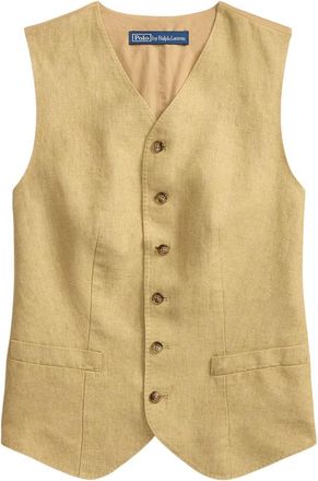 Ralph Lauren Femme, Vestes, Beige, Taille: 36 FR Gilet en Lin D&eacute;lav&eacute; Boutonn&eacute;